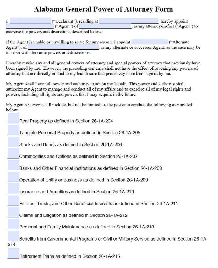 Free General Power of Attorney Alabama Form – PDF – Word Free General Power of Attorney Alabama Form – PDF – Word