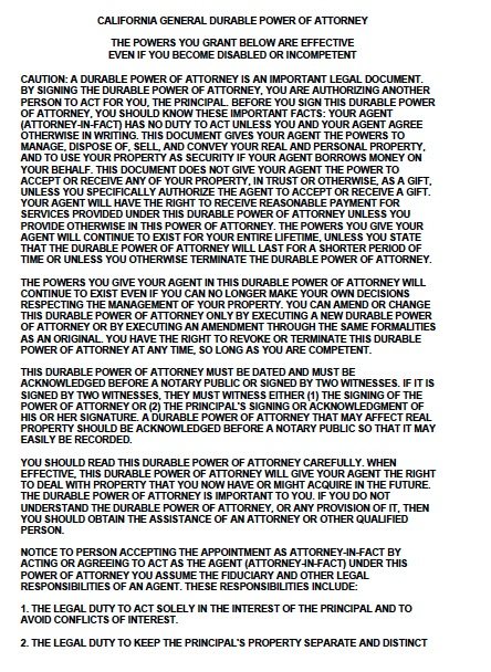 California Durable Power Of Attorney Form 2023 Pdf Printable Forms 