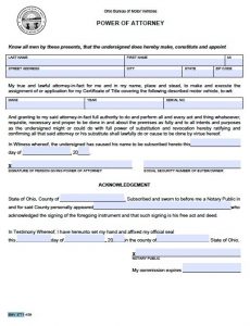 Free Motor Vehicle Power of Attorney Form – BMV 3771 | Ohio