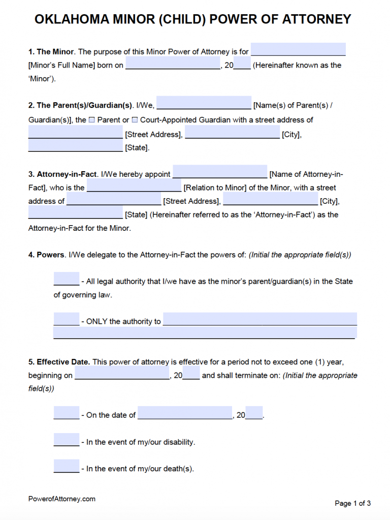 Free Oklahoma Power Of Attorney Forms | PDF Templates