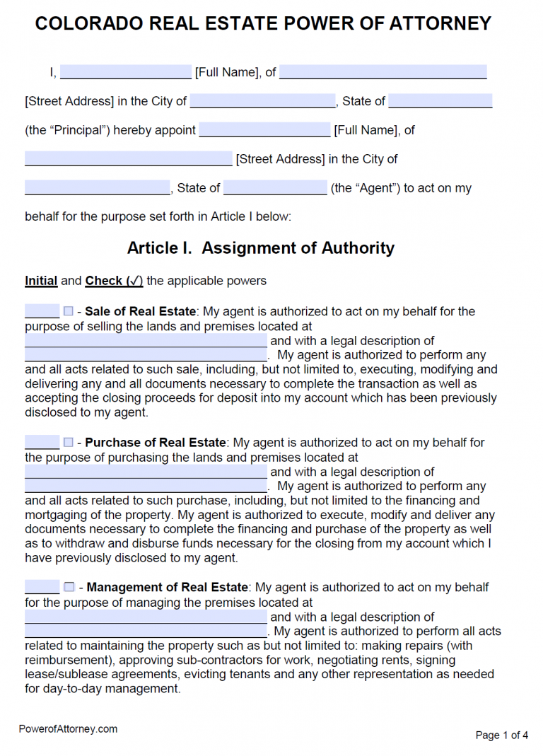 Free Colorado Power Of Attorney Forms | PDF Templates