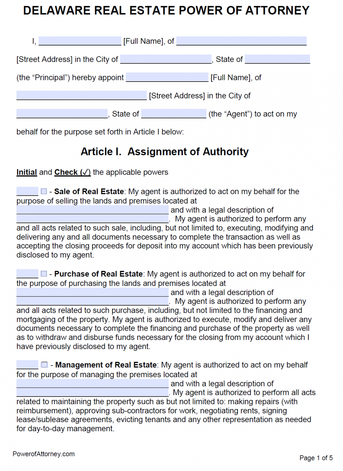 Free Delaware Power Of Attorney Forms | PDF Templates