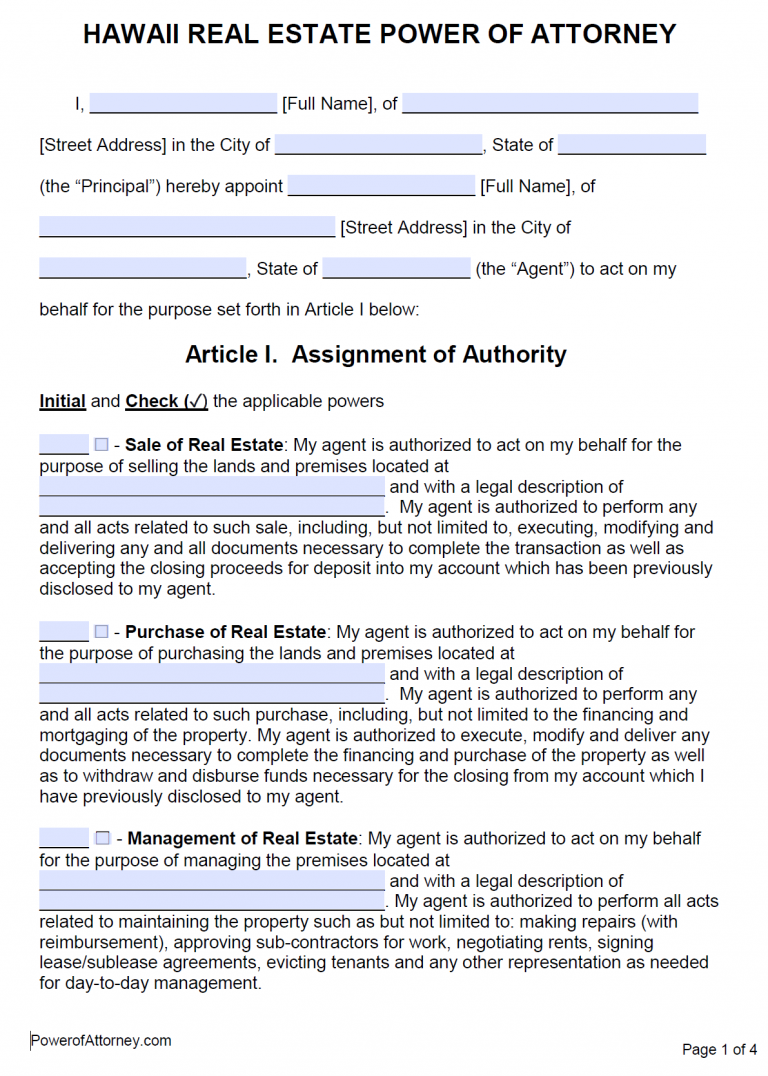 Free Hawaii Power Of Attorney Forms | PDF Templates