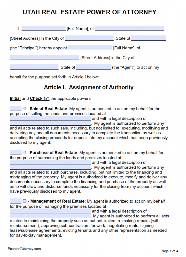 Free Utah Power Of Attorney Forms | PDF Templates