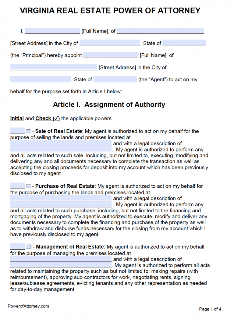 Free Virginia Power Of Attorney Forms Pdf Templates 0179