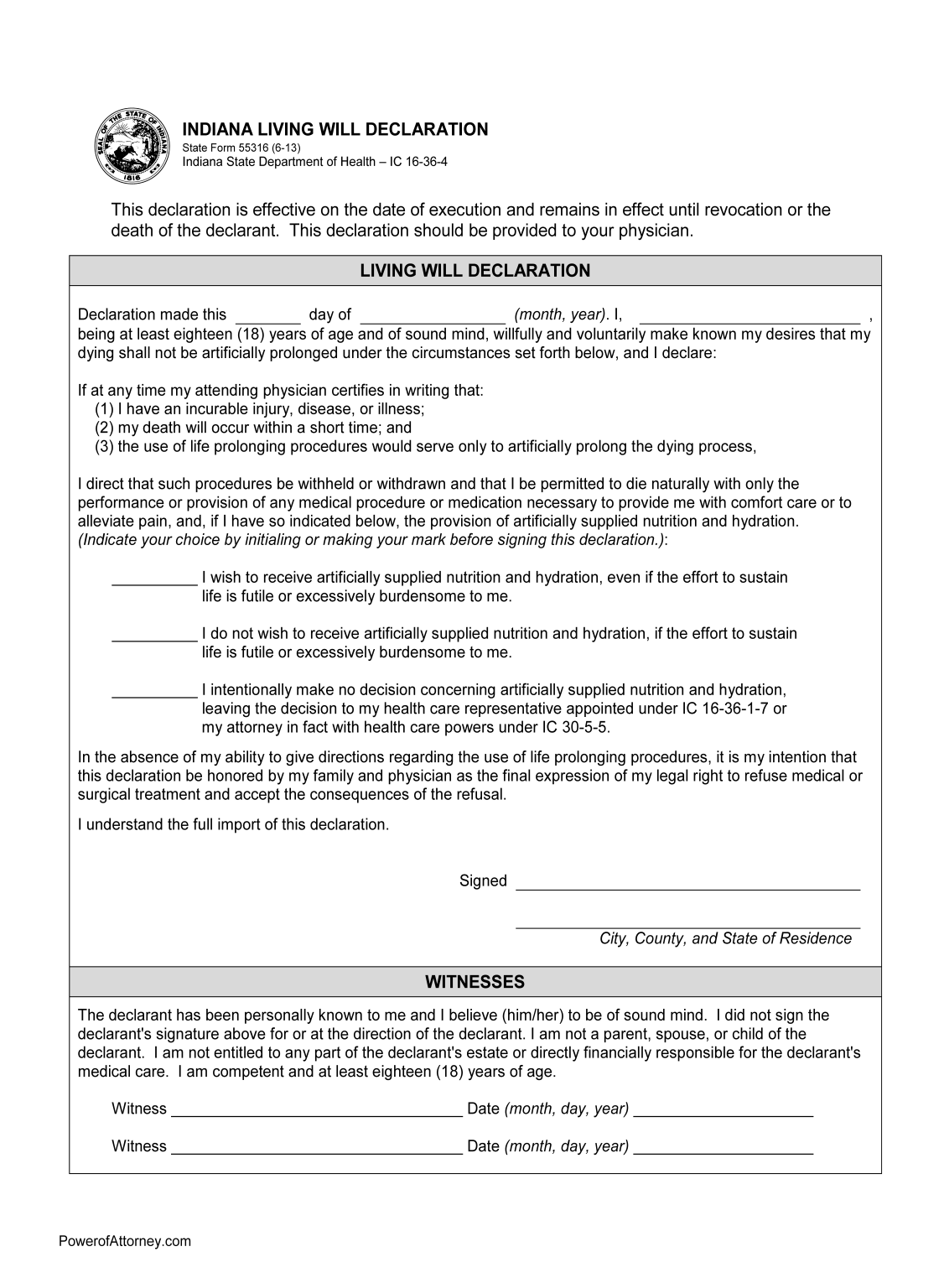Free Indiana Power Of Attorney Forms | PDF Templates